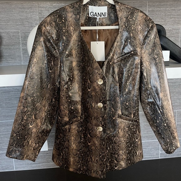 Ganni | Jackets & Coats | Ganni Womens Brown Snakeskin Print Faux ...